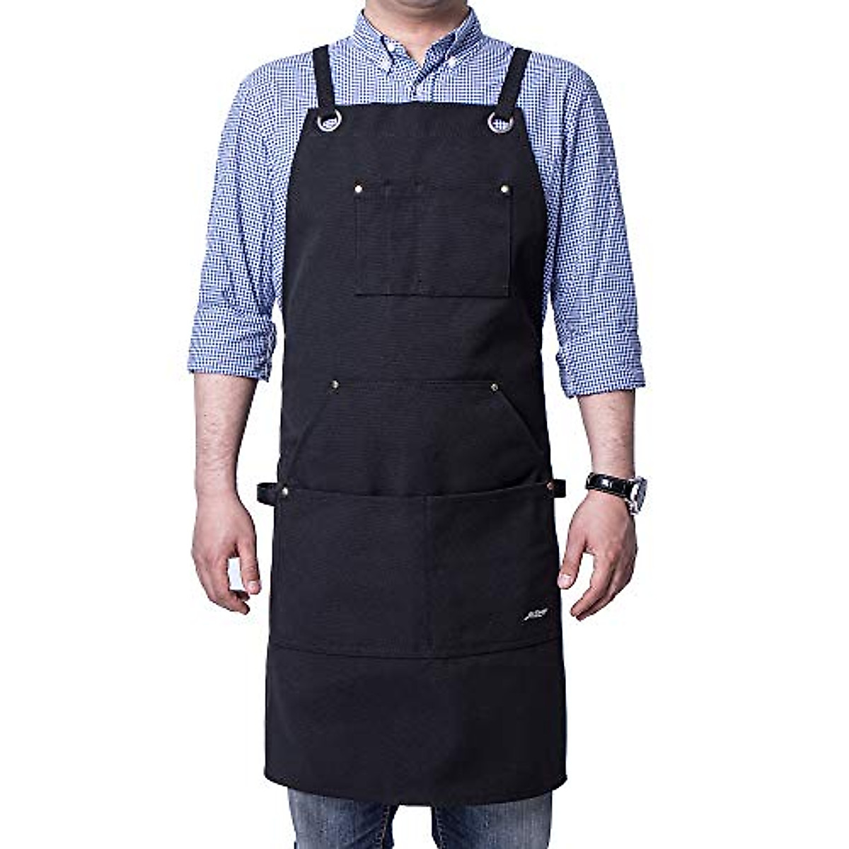 Life Flavor Heavy Duty Canvas Work Apron,Tool Pockets, Back Straps Adjustable（black）