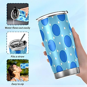 HXshaoye Cartoon cute blue polka dots Stainless Steel vacuum insulated water bottle with Lid and Straw travel coffee mug with lid for Home, Office or Car cute travel coffee tumbler botella de agua