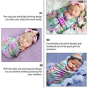 TOYANDONA Infant Swaddle Wrap Tie Dye Receiving Blanket with Bow Headbands Baby Wrap Blanket Stretchy Swaddle Sack Photo Booth Prop for Newborn Infant Baby Unisex