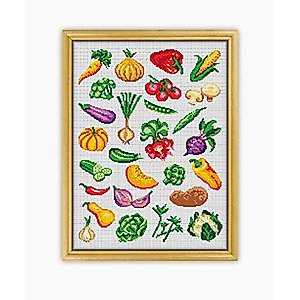 Vegetables Collection CS1657 - Counted Cross Stitch KIT#2 Prime. Set of Threads, Needles, AIDA Fabric, Needle Threader, Embroidery Clippers and Printed Color Pattern Inside.