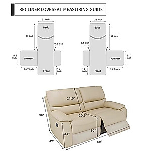 Easy-Going Recliner Loveseat Covers, Water Resistant Reversible 2 Seat Recliner Cover, Velvet Couch Cover, 2 Pieces Double Recliner Sofa Covers for Kids, Dogs, Pets (Recliner Loveseat, Peacock Blue)