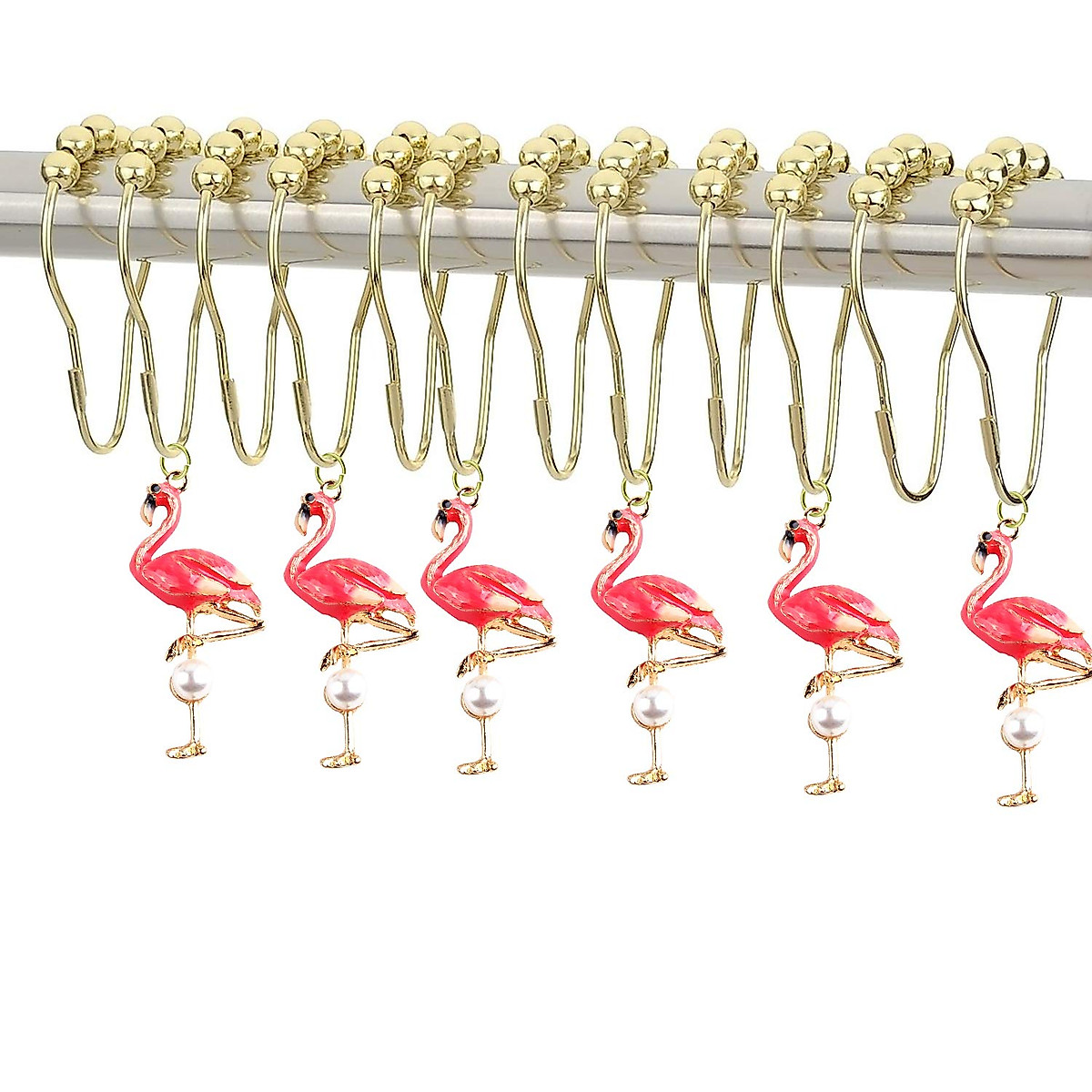 ZILucky Set of 12 Flamingo Shower Curtain Hooks Decorative Home Bathroom Stainless Steel Rustproof Shower Curtain Rings Decor Accessories (Flamingo)
