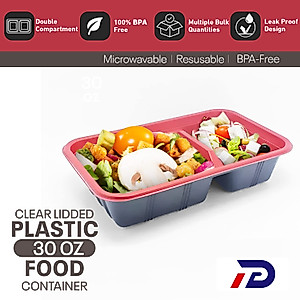 Prime DNA 50-Pack To Go Containers with Lids - 30oz 2-Compartments - Disposable Bento Boxes are Great for Leftovers and make Great Meal Prep Containers.