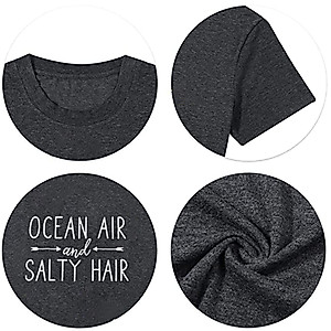 Ocean Air and Salty Hair Womens Graphic T Shirt Causal Short Sleeve Funny Shirt Top Tee Athletic Shirts