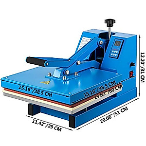 VEVOR Heat Press 15X15 Inch Heat Press Machine Industrial Quality Power T Shirt Heat Press Sublimation Machine Clamshell Heat Press Machine for T Shirts (Blue)