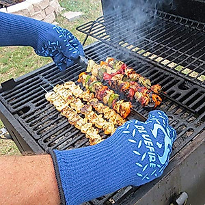 BlueFire Gloves BBQ Grill Firepit Oven Mitts Heat Resistant 932 Degrees F Lab Certified Professional Grade (X-Large, Blue)