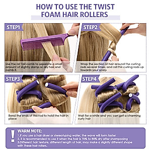 60 Pieces Flexible Curling Rods and Hair Curlers Rollers Set - Twist Rods for Long and Short Hair, No Heat Required (Purple, 0.3 x 9.5 Inch)