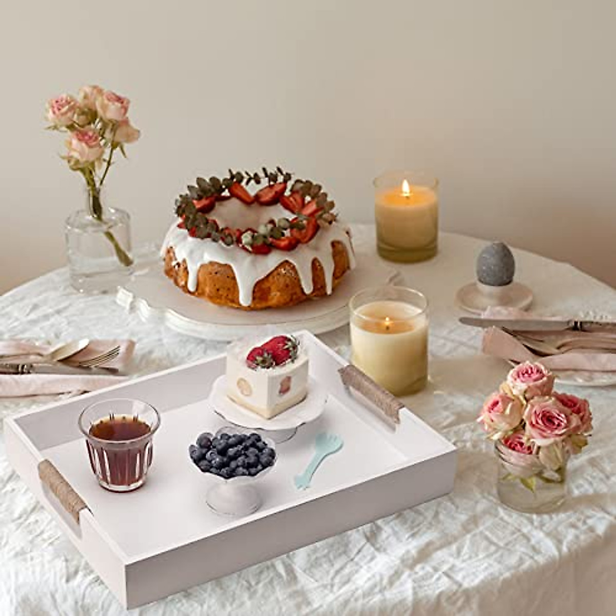 Serving Tray Set of 2 Coffee Table Tray for Serving Food Breakfast Nesting Decorative Tray for Coffee Table