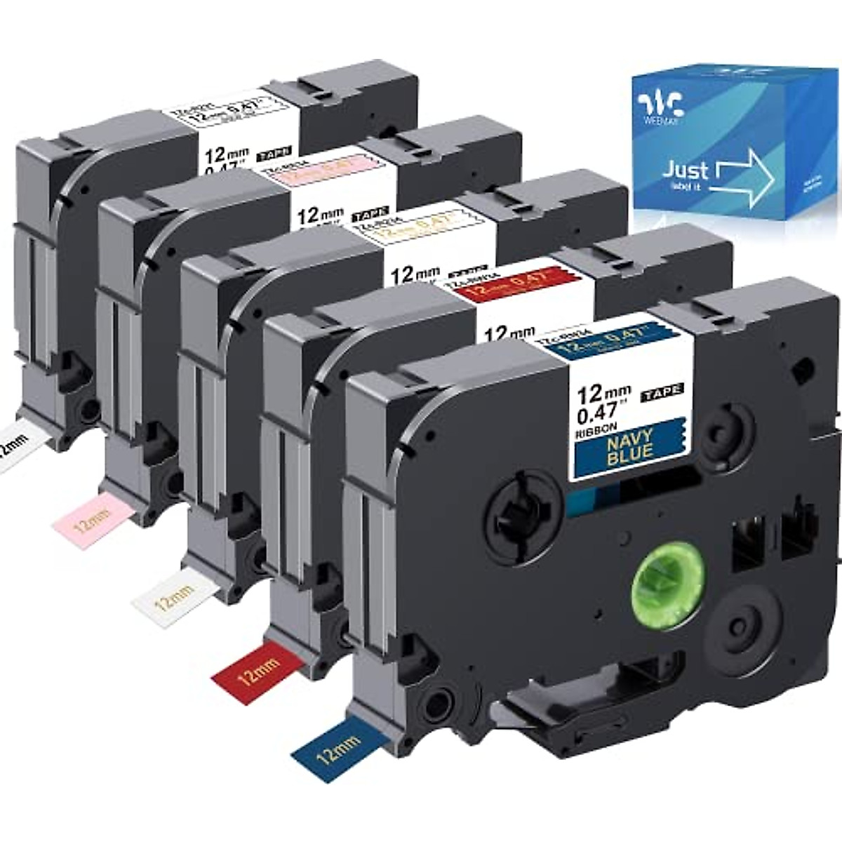 WEEMAY 5 Pack Satin Ribbon Tape Compatible with Brother Label Ribbon 12mm 0.47in TZe-R231 TZe-R234 TZe-RE34 TZe-RN34 TZe-RW34 for Ptouch Embellish Ribbon & Tape Printer PTH110 PTD210 PTD215e PTD400AD