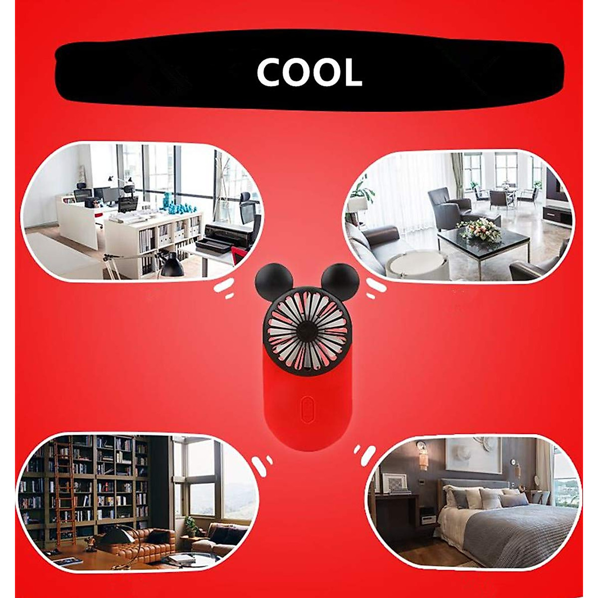 Kbinter Cute Personal Mini Fan, Handheld & Portable USB Rechargeable Fan Beautiful LED Light, 3 Adjustable Speeds, Portable Holder, for Indoor Outdoor Activities, Cute Mouse 3 Pack (Red+Pink+Yellow)