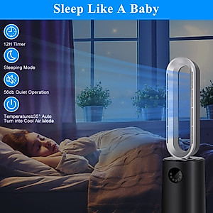 HealSmart 35-inch Space Heater Bladeless Tower Fan, Heater & Cooling Air Purifier, with Remote Control, Air Circulator Fan for Home Air Conditioner, black