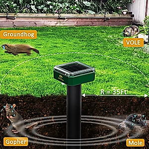 Careland Solar Mole Groundhog Repellent Stakes Outdoor Ultrasonic Gopher Repeller Vole Deterrent Waterproof Sonic Repellent Spikes Drive Away Burrowing Animals from Lawns and Yard (8)