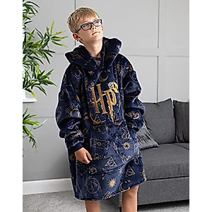 Harry Potter Girls Wearable Blanket Hoodie | Childrens Hooded Sherpa Fleece Pullover HP Hogwarts | Kids Sherpa Lined