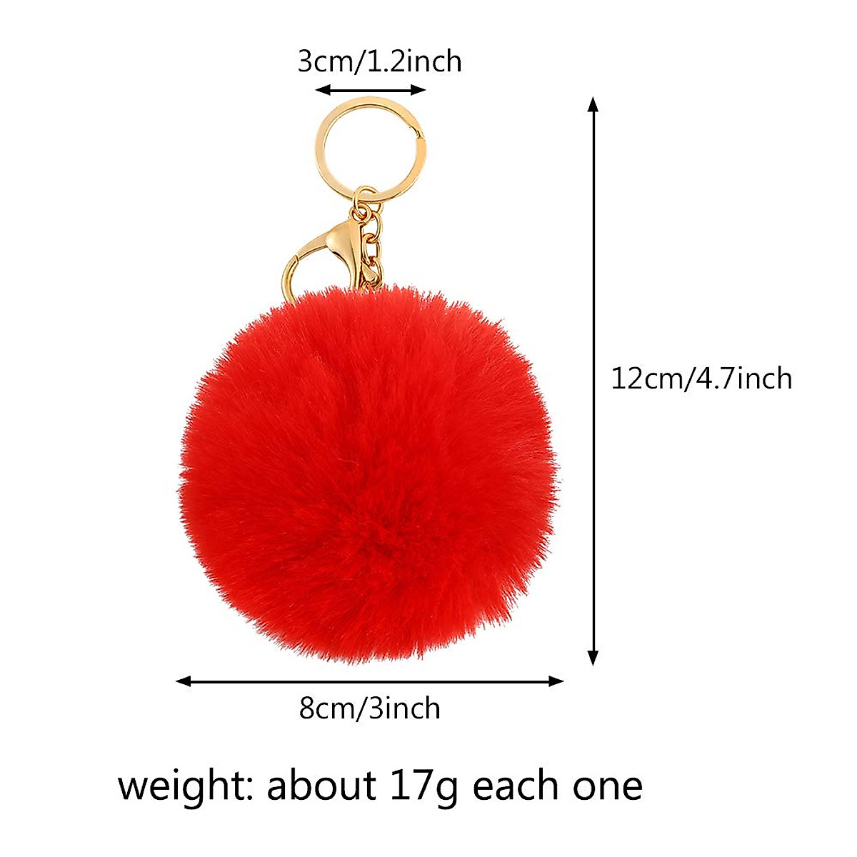 Auihiay 18 Pieces Pom Poms Keychains Fluffy Pompoms Keychain Faux Rabbit Fur Pompoms Keyring
