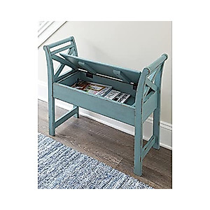 Signature Design by Ashley Heron Ridge Antique Distressed Wood Accent Bench with Storage, Blue