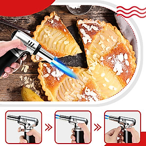 Blow Torch, Butane Torch with Fuel Gauge, Refillable Torch Lighter with Safety Lock, Adjustable Flame, One-handed Operation, Kitchen Torch for Cooking, BBQ, Baking(Butane Gas Not Included)