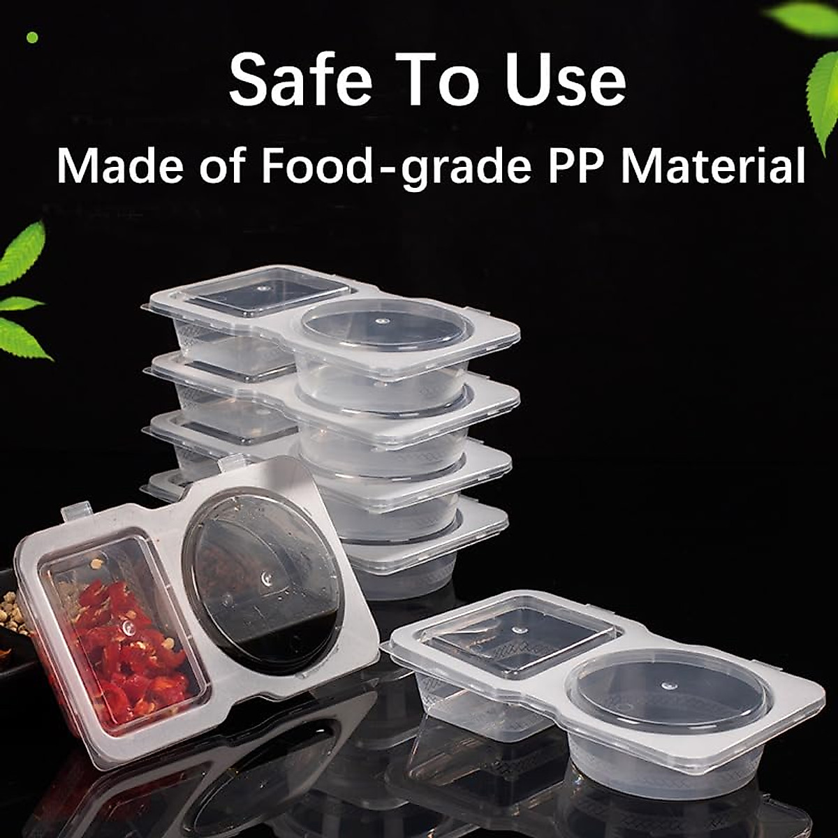 10/20/30 Pcs Double Compartment Condiment Container Disposable 2 Compartment Snack Containers Condiment Containers with Lids Reusable Snack Container for to-go Sauce Sampling Travel Snack (30Pcs)