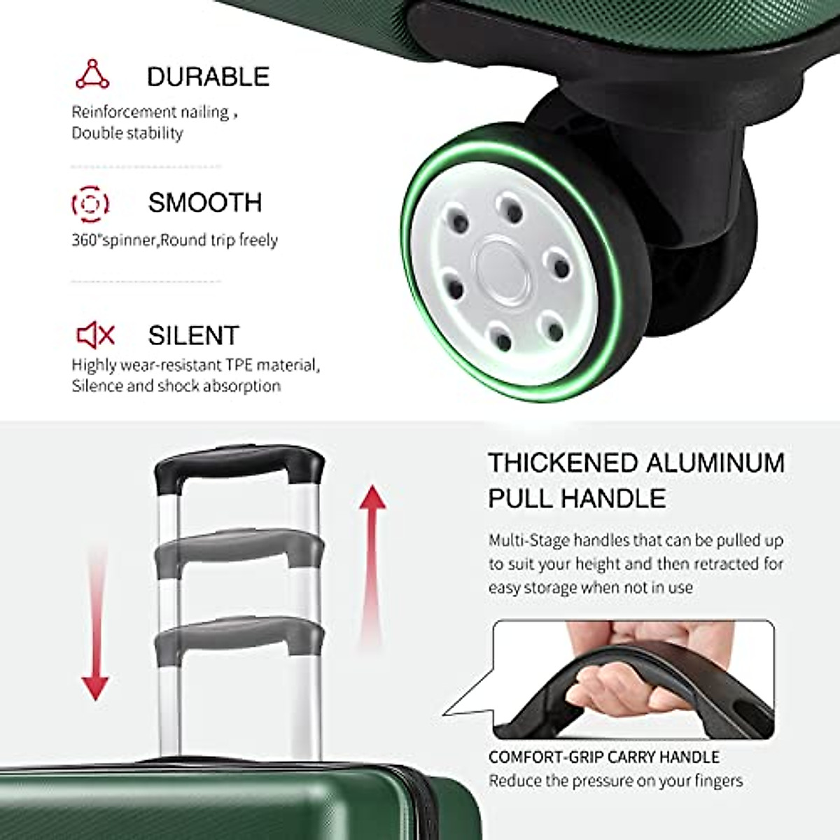 Fochier 3 Piece Expandable Luggage Set with TSA Lock, Hard Shell Rolling Suitcase Set with 4 Spinner Wheels for Women Man, 20 24 28 Inch