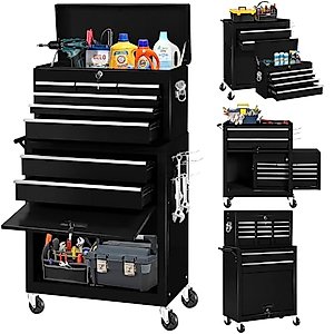 INTERGREAT Rolling Tool Chest with Wheels and 8 Drawers, Detachable Large Tool Cabinet with Lock for Garage, Locking Mechanic Tool Cart with Black Liner for Warehouse, Workshop, High Capacity