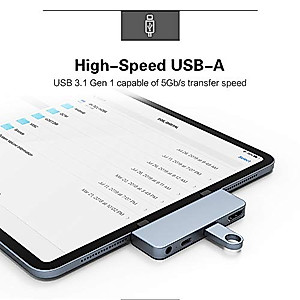 HyperDrive USB C Hub Adapter for iPad Pro 2020 2019 2018 11”/ 12.9", USBC Smartphone/Tablet, 4-in-1 USB-C Hub Dongle with 4K HDMI, C-USB PD Charging, USB 3.0, 3.5mm Headphone Audio Jack -Gray