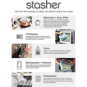Stasher Re-Usable Food-Grade Platinum Silicone 64oz Bag for Eating from/Cooking, Freezing and Storing in/Sous Vide/Organising/Travelling, 26.05 cm x 20.95 cm, Clear