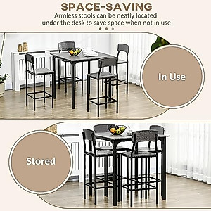 HOMCOM Counter Height Bar Table Set for 4, Square Kitchen Table and Chairs Set with Footrest, Metal Legs, Industrial Dinner Table Set for 4, Gray