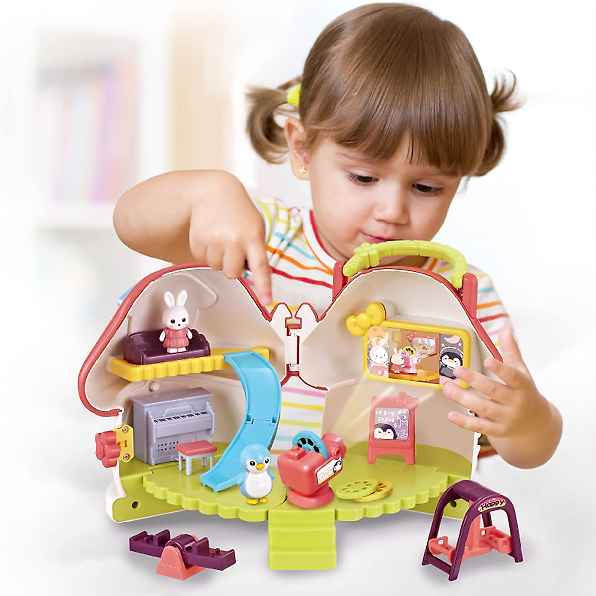 haomsj Mushroom House Toy Doll for Little Girls Toddler , 14PCS Pockets Playsets for Girls, Extendable Mushroom Dollhouse with Sound Light, Preschool Toys for One Year