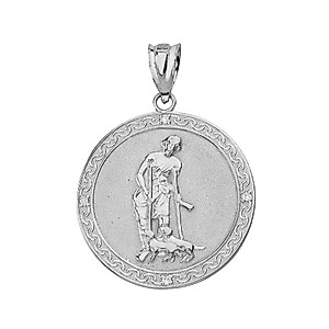 925 Sterling Silver Saint Lazarus Pray For Us Medallion CZ Charm Pendant (1")