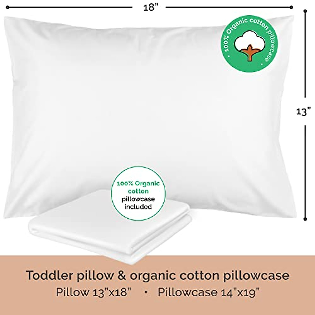 Toddler Pillow with Pillowcase - 13x18 Soft Organic Cotton Toddler Pillow for Sleeping - Washable Baby Nap Pillow - Travel Pillow for Kids - Toddler Sleeping Pillow Toddler Bedding (White)