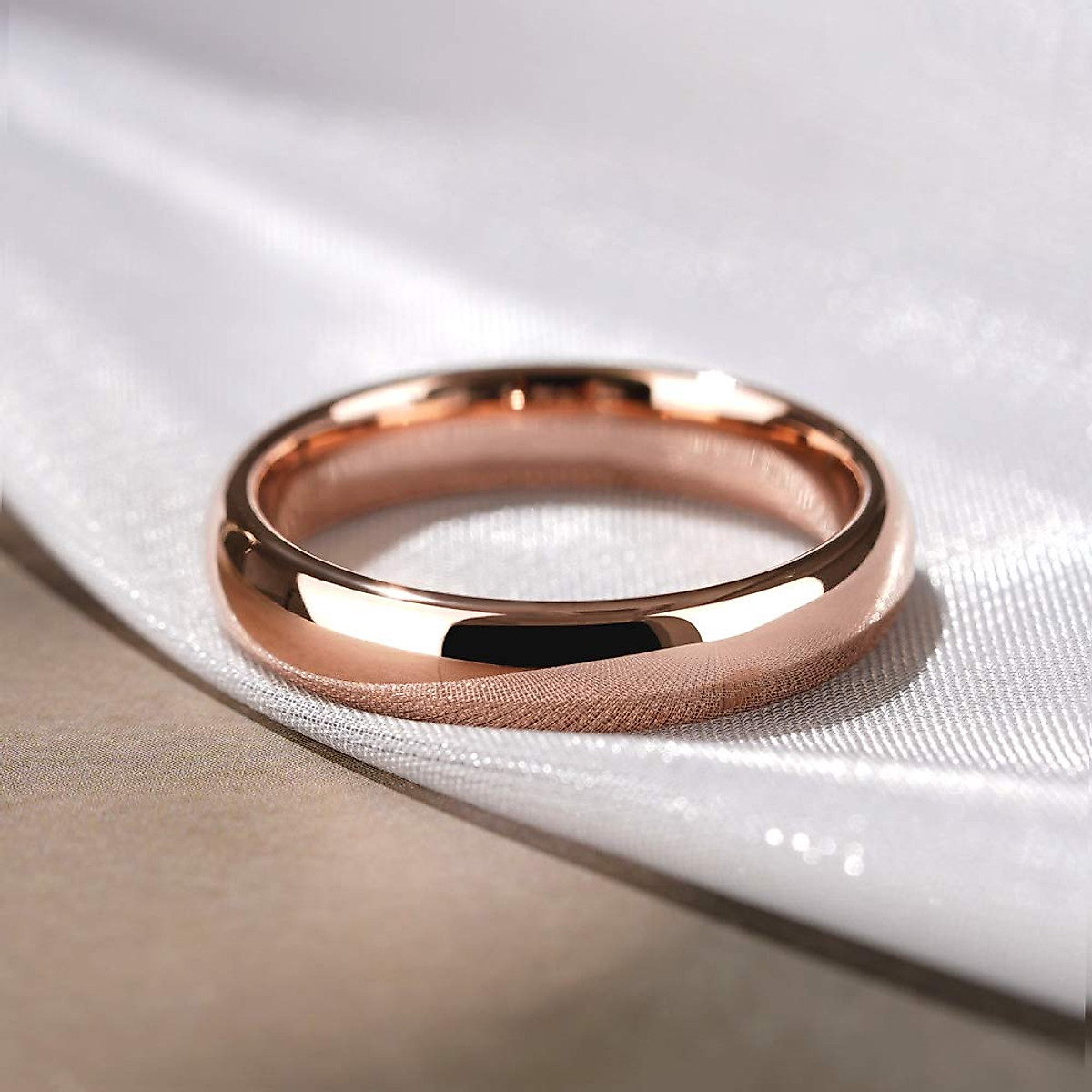 THREE KEYS JEWELRY Womens Charming Jewelry 4mm Rose Gold Tungsten Polished Wedding Carbide Ring Band for Women Engagement Size 8
