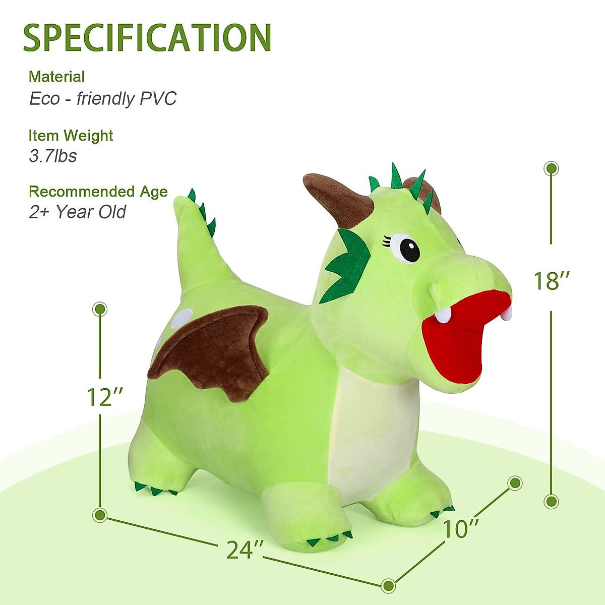 INPANY Bouncy Dinosaur Hopper Toy for Toddlers, Kids Inflatable Dragon Plush Bouncing Horse Hopper, Ride on Bounce Animal, Indoor Outdoor Birthday Gift for 2 3 4 Year Old Boy Girl