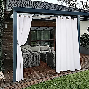 BONZER Waterproof Indoor/Outdoor Curtains for Patio - Thermal Insulated, Sun Blocking Grommet Blackout Curtains for Bedroom, Porch, Living Room, Pergola, Cabana, 2 Panels, 52 x 84 inch, White