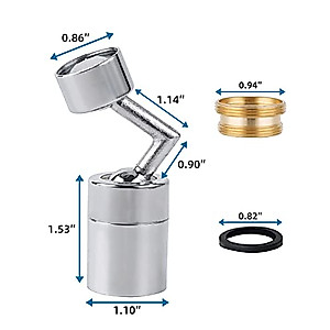 Hibbent Faucet Aerator, 720° Swivel Big Angle Spray Aerator, Solid Brass Dual Function Kitchen Sink Faucet Aerator, Bathroom Faucet Mounted for Face Washing, Gargle and Eye Flush, Chrome