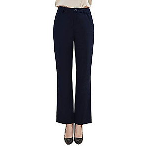 FHMLS Women's Fit Straight Leg Suit Pant,Ease into Comfort Bootcut Pant with Elastic Band, Office Business Casual Work Pants with Pockets (Navy, XXL)
