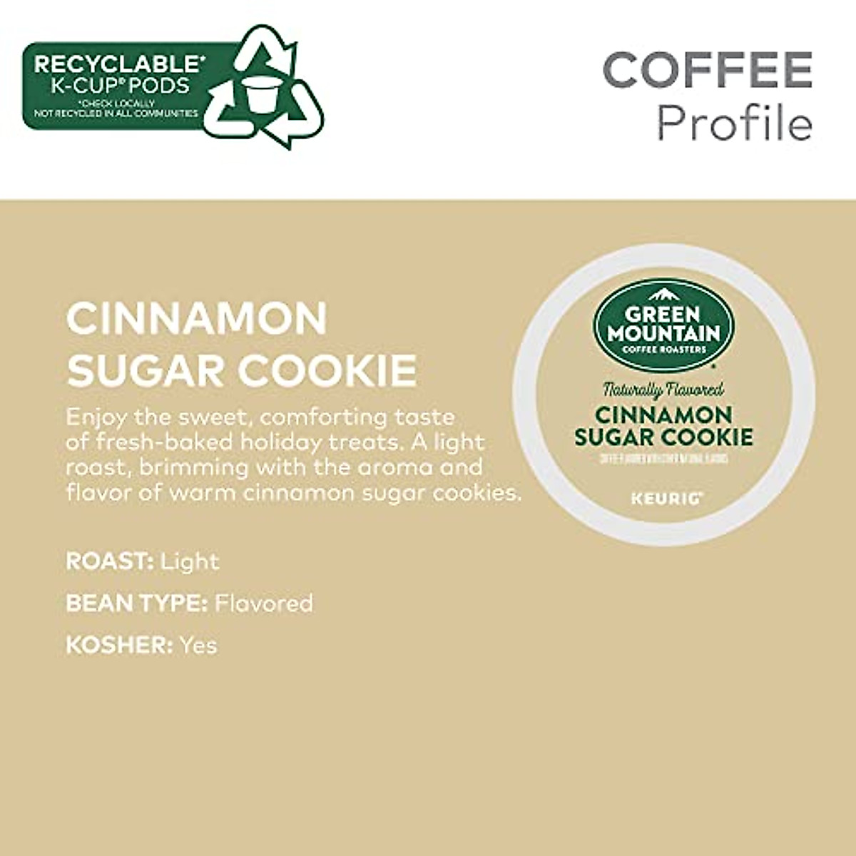 Green Mountain Coffee Roasters Cinnamon Sugar Cookie, Single-Serve Keurig K-Cup Pods, Flavored Light Roast Coffee, 24 Count (Pack of 4)