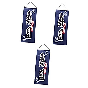 UPKOCH 3pcs Sushi for Hanging Shop Ornament Doorway Style Banners Bunting Bar Ornaments Japanese Sign Flags Izakaya Tapestry Room Decor Art Kitchen Streamer Flag Swooper Decorations