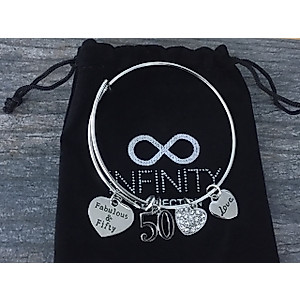 Infinity Collection 50th Birthday Charm Bracelet, Fabulous and Fifty Birthday Gifts for Women, 50th Birthday Gift Ideas