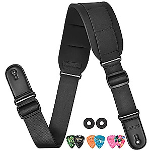 LEKATO Guitar Strap, Bass Straps for Electric Guitar with 3.3" Wide Sponge Pad for Effective Decompression Padded Bass Guitar Straps Adjustable Length from 42" to 58" with 2 Safety Locks & 6 Picks