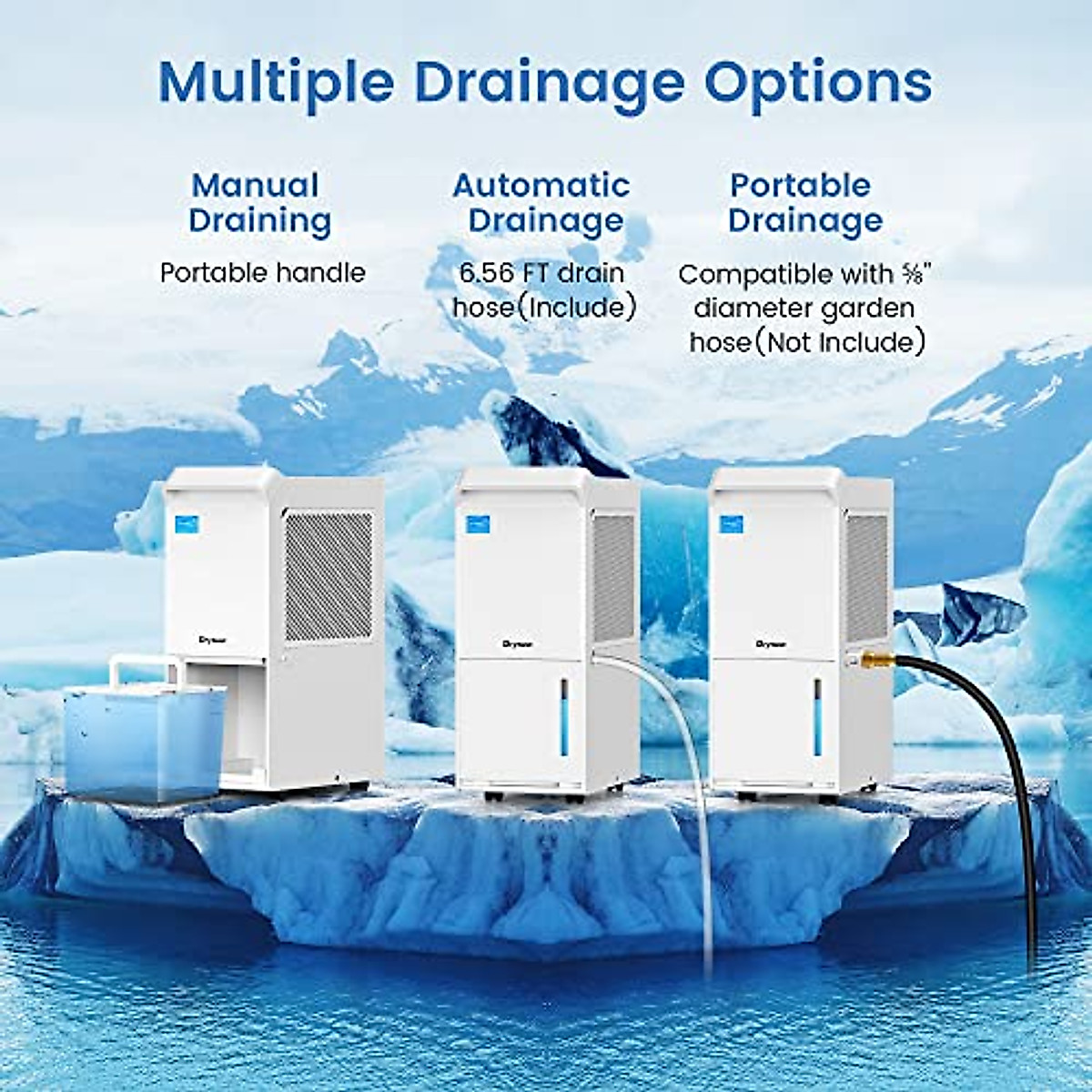 Vellgoo 3,200 Sq.Ft Energy Star Dehumidifier for Basement with Drain Hose, 36 Pint DryTank Dehumidifiers for Large Room, Suit for Garden Hose, Intelligent Humidity Control, 24H Timer White