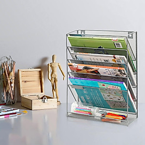 superbpag Hanging File Organizer, 5 Tier Wall Mount Document Letter Tray Organizer, Silver