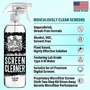 Calyptus Screen Cleaner Spray Kit | (2X) 16oz Sprayer Bottle + (4X) XL Microfiber Cleaning Cloth | Alcohol Free | Phone, Laptop, TV Screen, iPad, iPhone, MacBook Pro, Computer Monitor, Car Screen