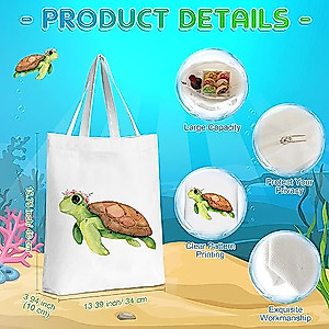 Sieral 2 Pieces Turtle Gifts for Women Turtle Lover Gifts Travel Cosmetic Bags Turtle Portable Makeup Zipper Pouch and Canvas Tote Bag Reusable Turtle Gifts for Girl Woman Lady
