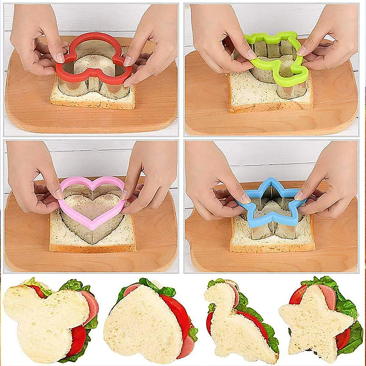 [18 pcs] Abruga Upgraded Sandwich Cutter Cookie Cutters and Sealer Set, Sandwich Maker, Vegetable Cutter and Fruit Stamps Mold with Mickey Dinosaur Star etc for Kids Lunch Bento Box, Food Supplement