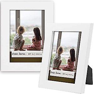 5x7 White Picture Frames Set of 2, Solid Wood Photo Frame with High Definition Glass, Rustic Simple Classic Handmade Wooden Frames for Wall Gallery Mounting or Table Top Display Decoration