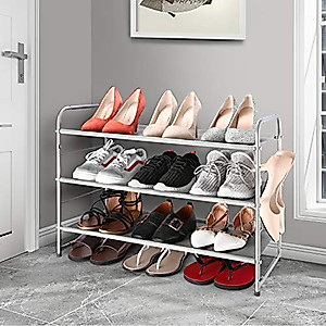 Simple Trending 3-Tier Stackable Shoe Rack, Expandable & Adjustable Fabric Shoe Shelf Storage Organizer,Silver