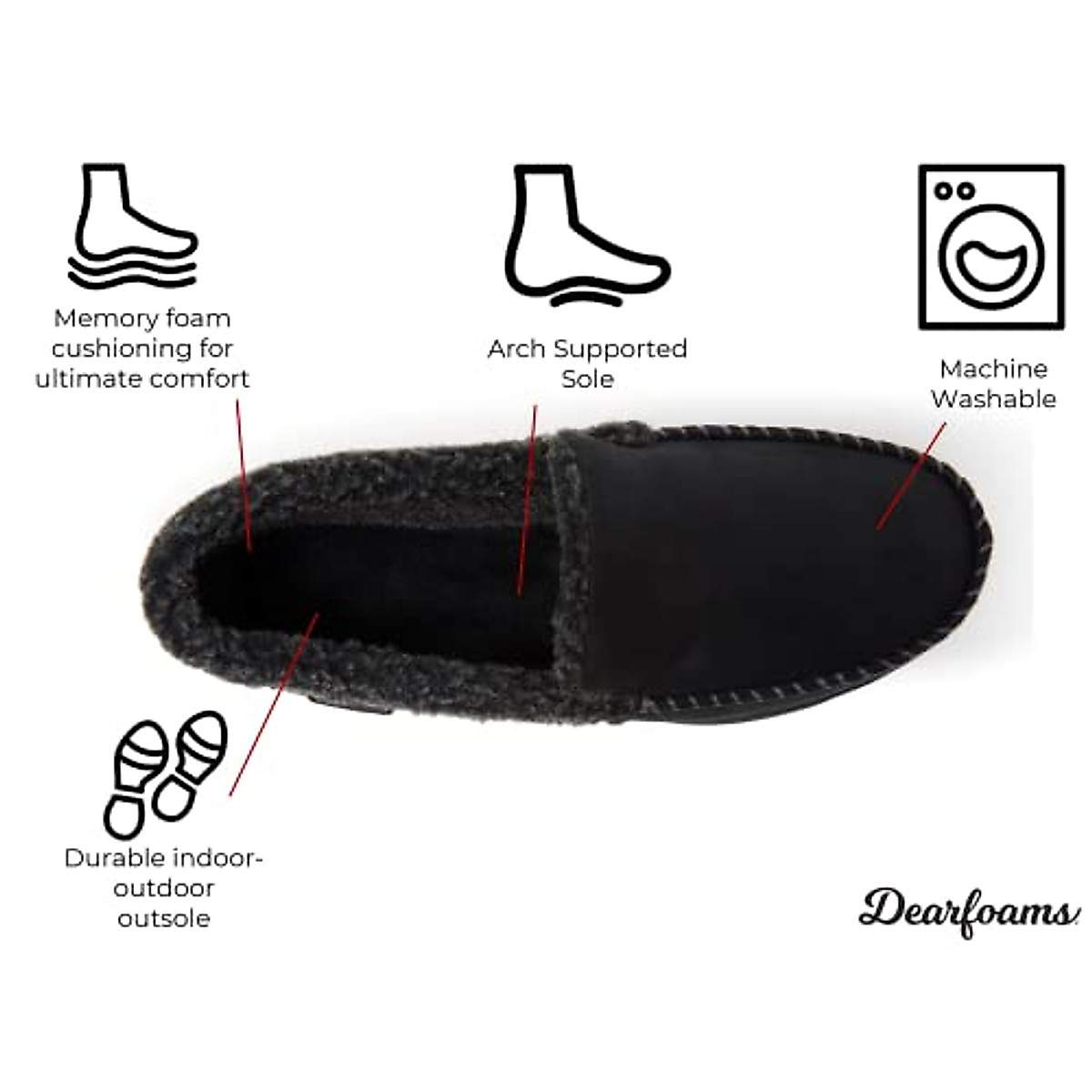 Dearfoams Men's Eli Microsuede Moccasin Slipper, Black, Medium, 80306
