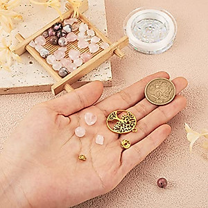 Magibeads 144Pcs Pink Gemstone Beads Kit for Bracelet Making, Antique Golden Western Charms Tibetan Spacer Beads Natural Healing Stone Beads for Jewelry Making