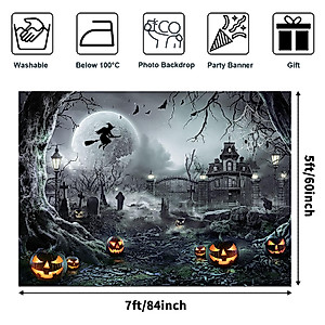 Avezano Halloween Photography Backdrop Full Moon Scary Night Castle Pumpkins Party Background Spooky Witch Bats Cemetery Child Kids Halloween Party Decorations Photoshoot Backdrops (7x5ft, Gray)