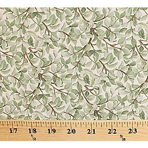 Cotton Beautiful Birds Green Leaves Branches Vines Tree Cream Cotton Fabric Print by The Yard (4311-cream)