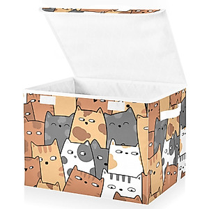 Curious Cats Foldable Storage Boxes with Lids and Handle Fabric Storage Bins, used to store toys, clothes, paper and books in the closet and bedroom